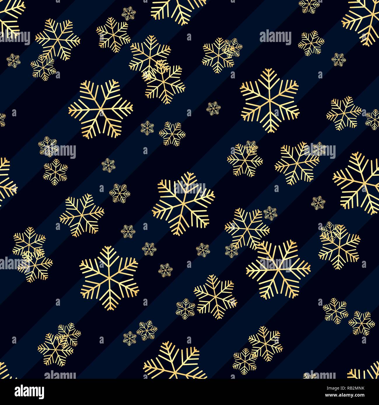 Christmas gold snowflake seamless pattern. Golden snowflakes on blue ...