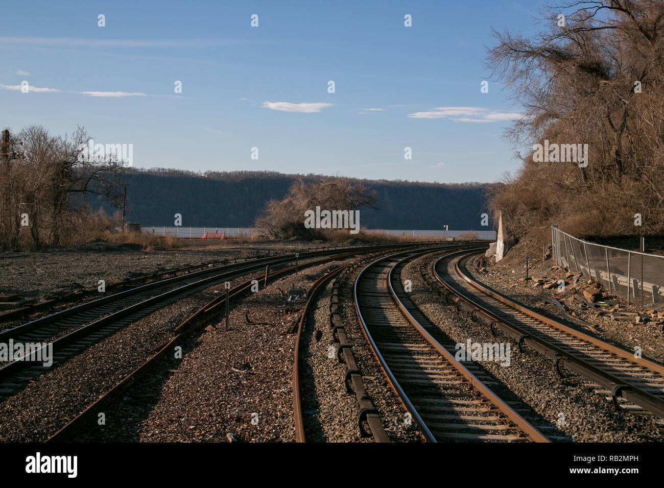 Long Island Railroad tracks along the Hudson River, New York Stock ...
