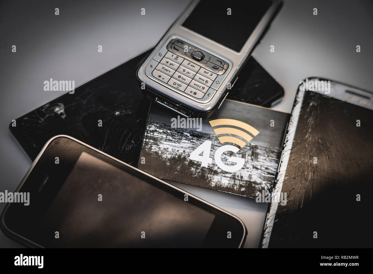 Mobile phones and 4g logo. Social media, telecommunication and ...