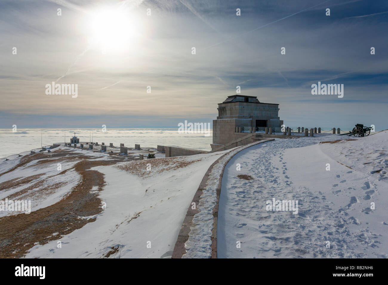 Monte grappa first world war memorial winter view, Italy. Italian ...
