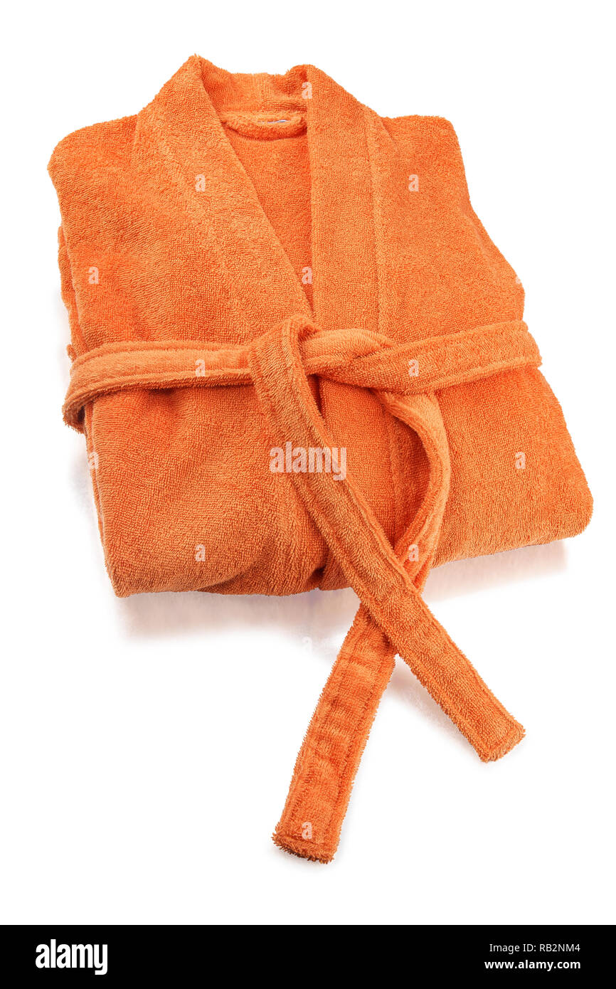 Bathrobe Orange isolated on white Stock Photo - Alamy