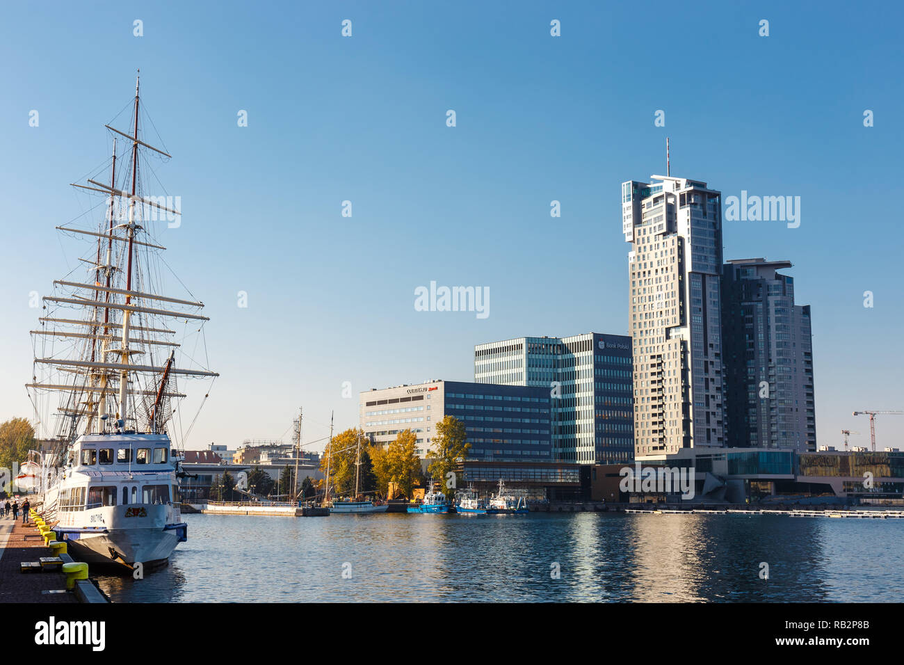 Gdynia, Poland, October 13, 2018: waterfront in the harbor at Baltic ...