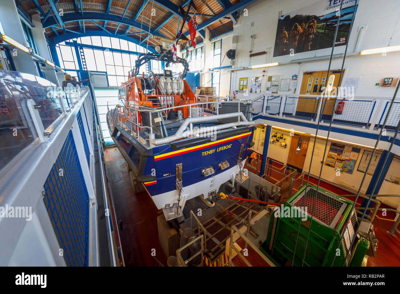 Tenby RNLI lifeboat station interior and RNLB Haydn Miller lifeboat ...