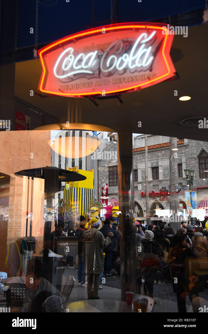 Osaka, Japan. 31st Dec, 2018. A reflection on a restaurant window show ...