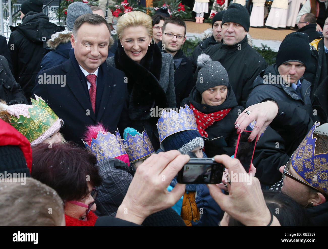 Wadowice, Poland. 6th Jan, 2019. Polish President Andrzej Duda and ...