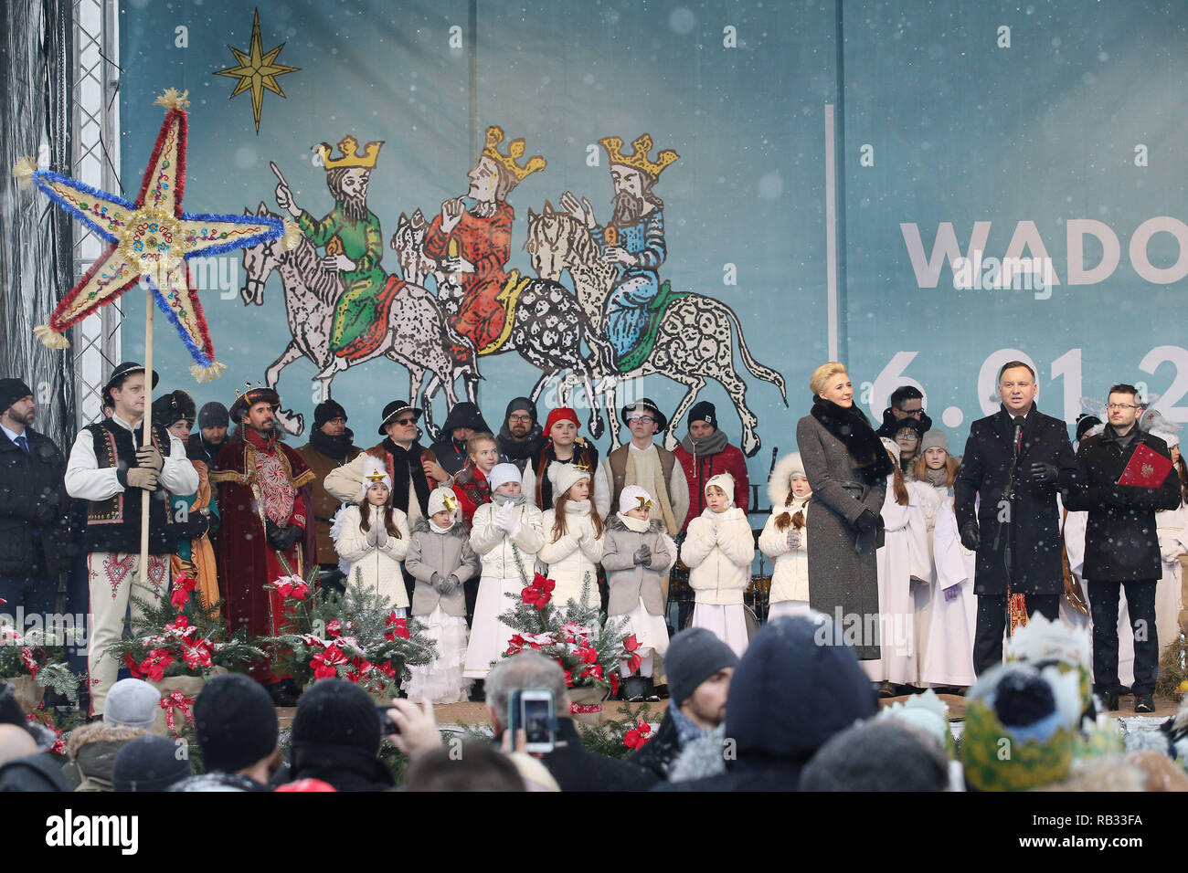 Wadowice, Poland. 6th Jan, 2019. Polish President Andrzej Duda and ...