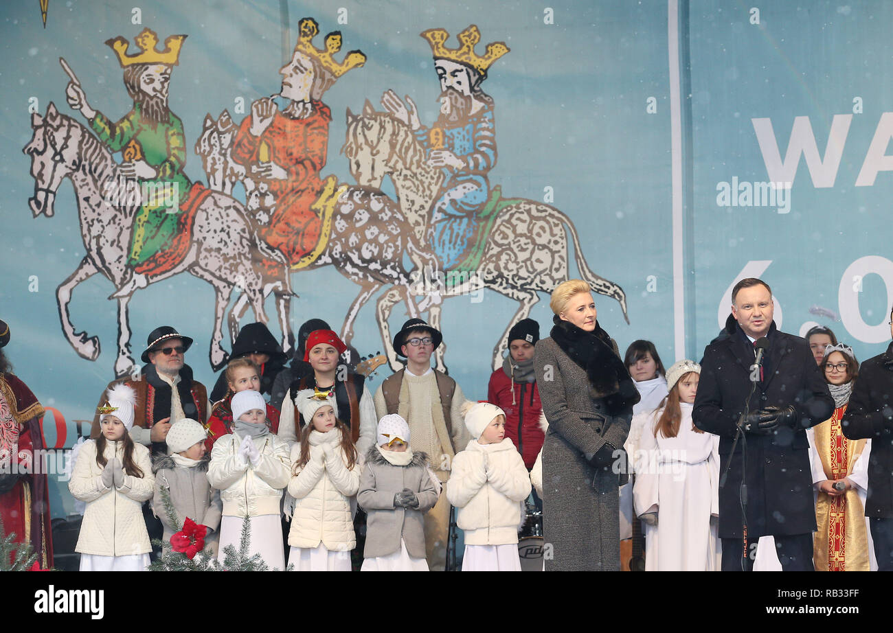 Wadowice, Poland. 6th Jan, 2019. Polish President Andrzej Duda and ...