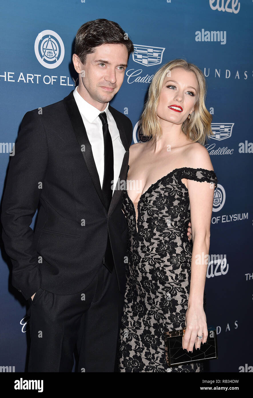Los Angeles, USA. 5 January 2019. Topher Grace (L) and Ashley Grace ...