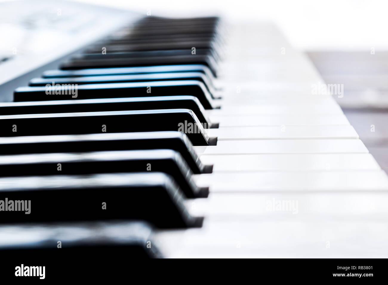 Side view of piano keys. Close-up of piano keys. Close frontal view ...