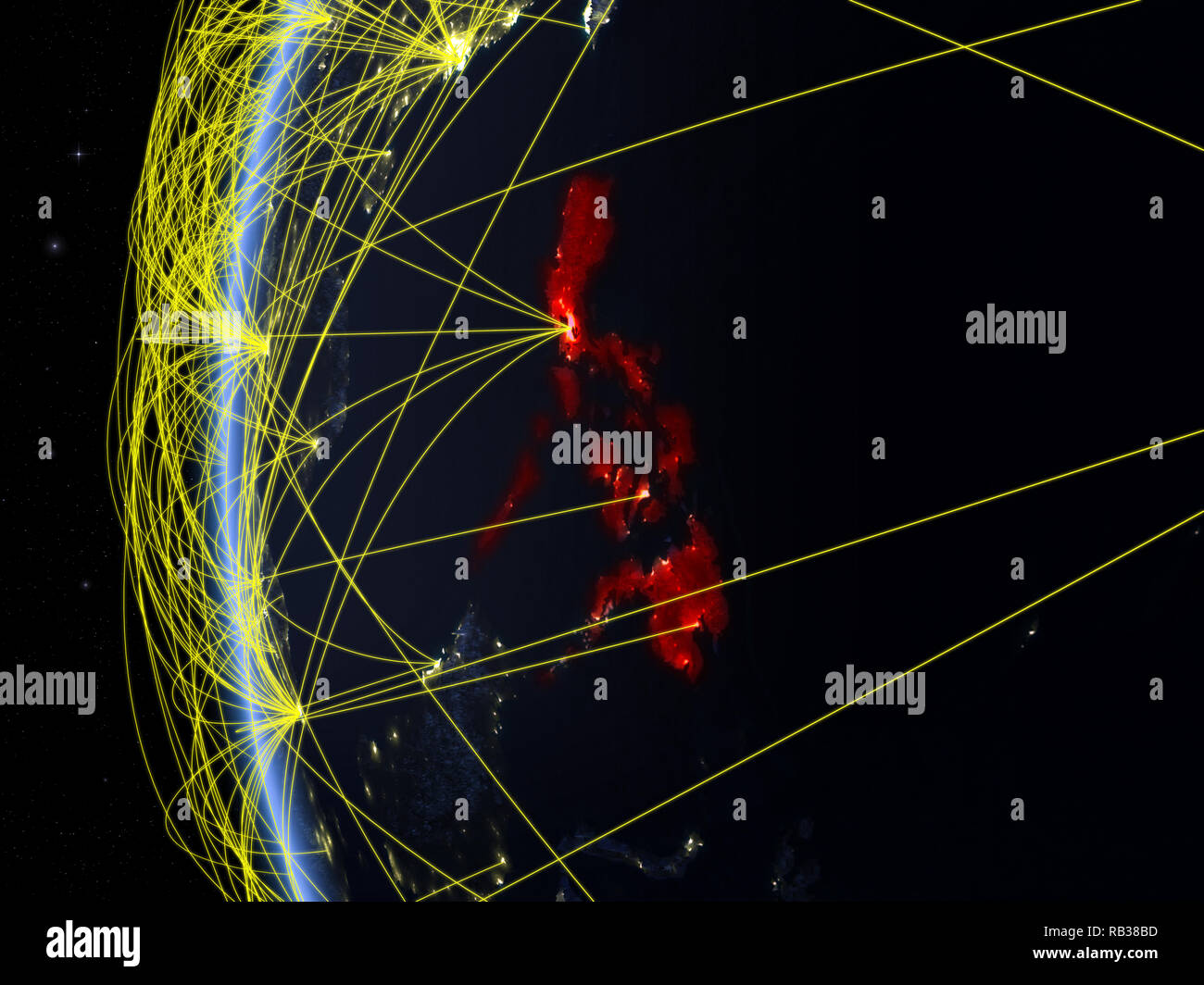 Philippines from space on model of Earth at night with international ...