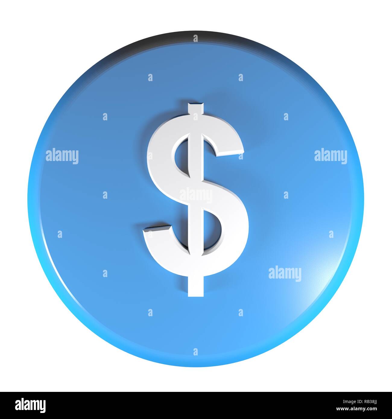 Blue circle push button Dollar currency symbol - 3D rendering ...