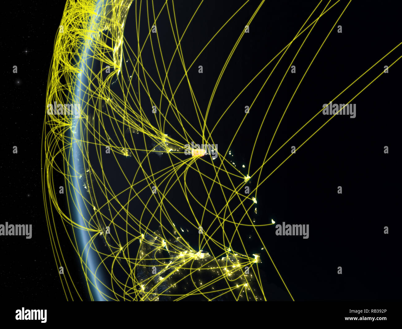 Puerto Rico from space on model of Earth at night with international ...