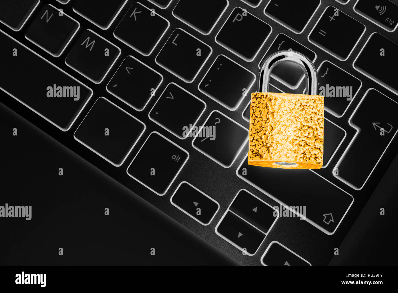 Locked computer safe from virus or malware attack. Laptop computer ...