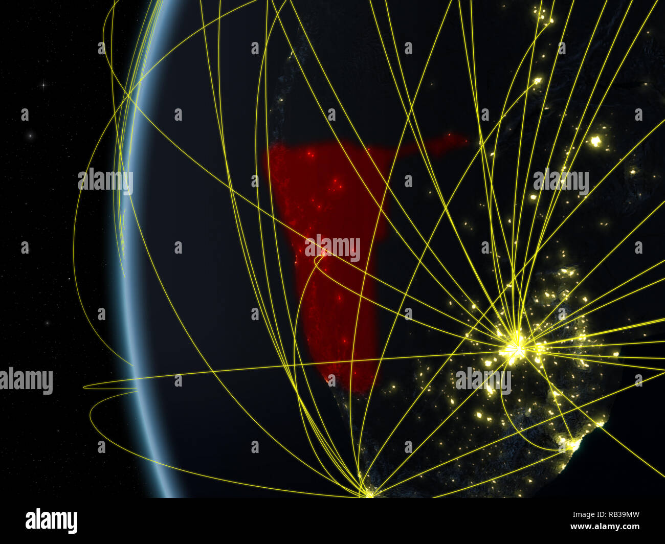 Namibia from space on model of Earth at night with international ...