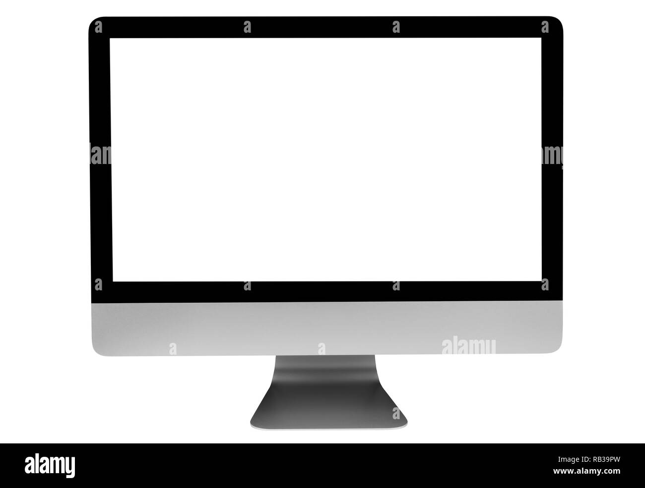 Pc Computer On Office Desk Workspace Table Showing Blank Isolated White