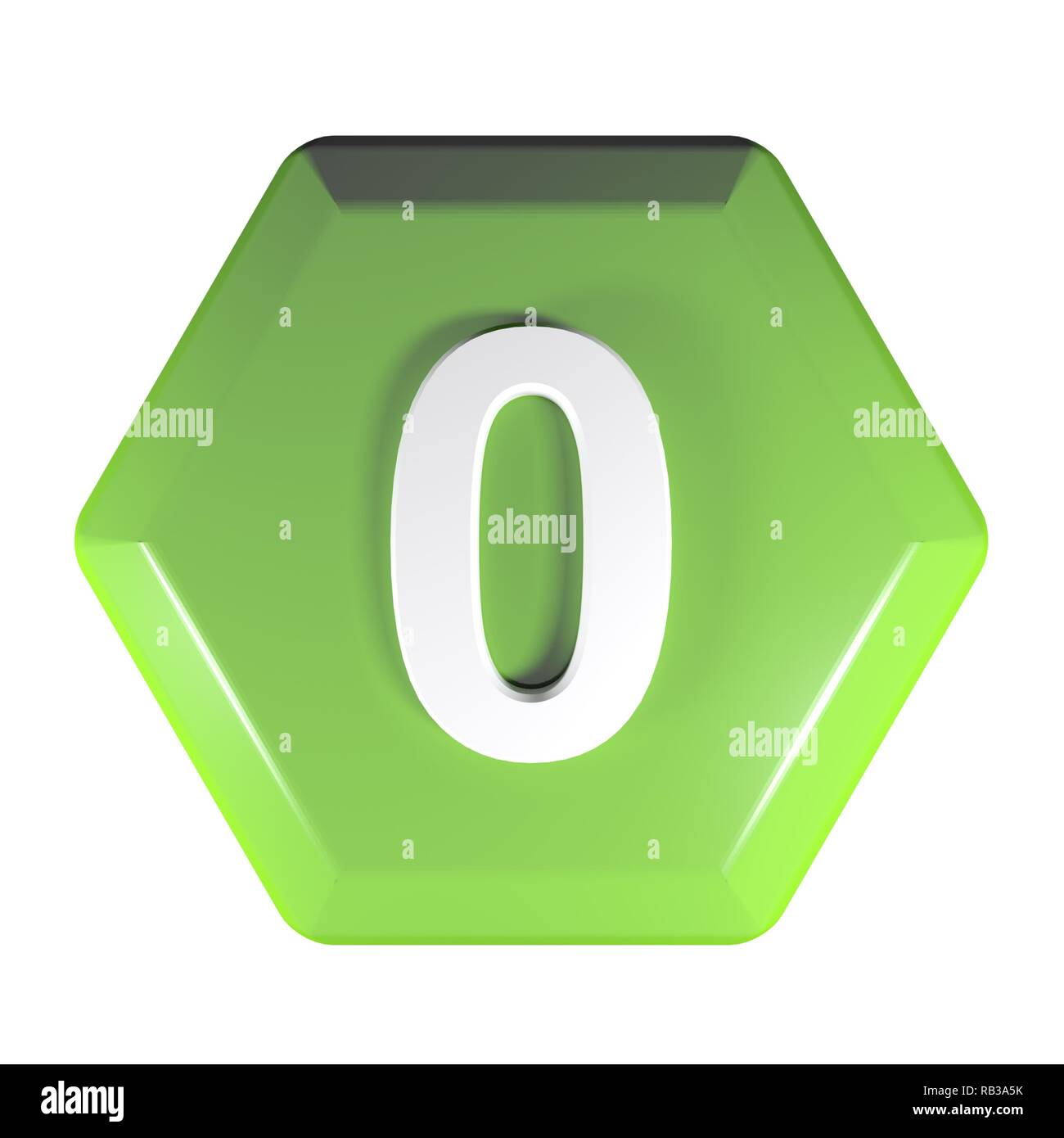 Number 0 green hexagonal push button - 3D rendering illustration Stock ...