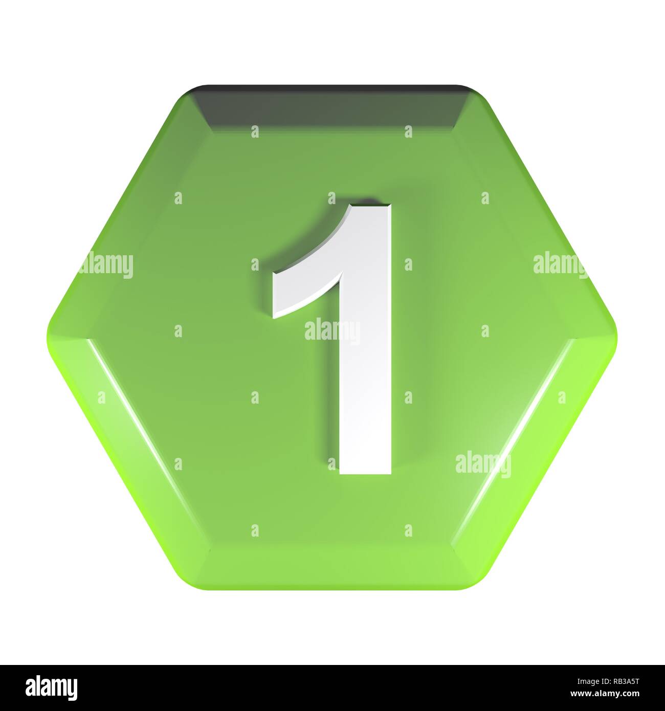 Number 1 green hexagonal push button - 3D rendering illustration Stock ...