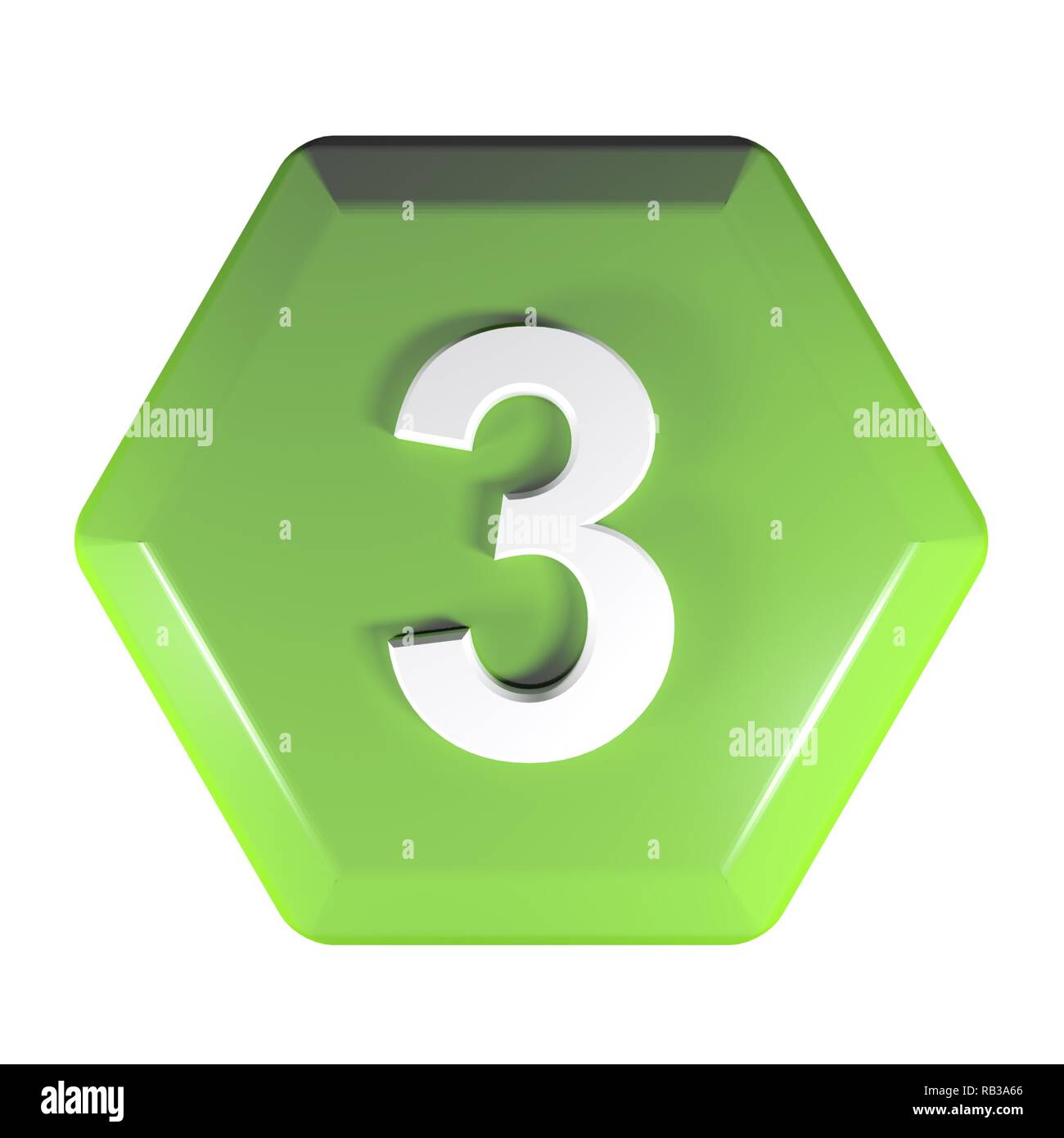 Number 3 green hexagonal push button - 3D rendering illustration Stock ...