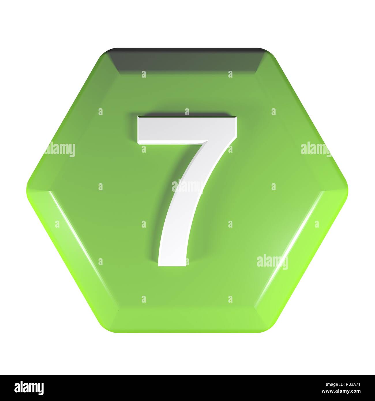 Number 7 green hexagonal push button - 3D rendering illustration Stock ...