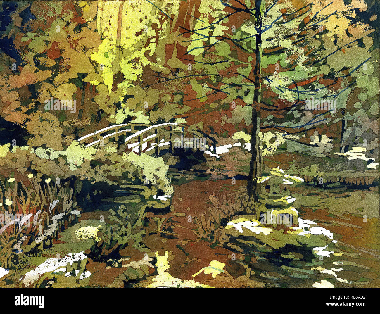 Duke Gardens Japanese bridge watercolor painting- fine art painting of ...