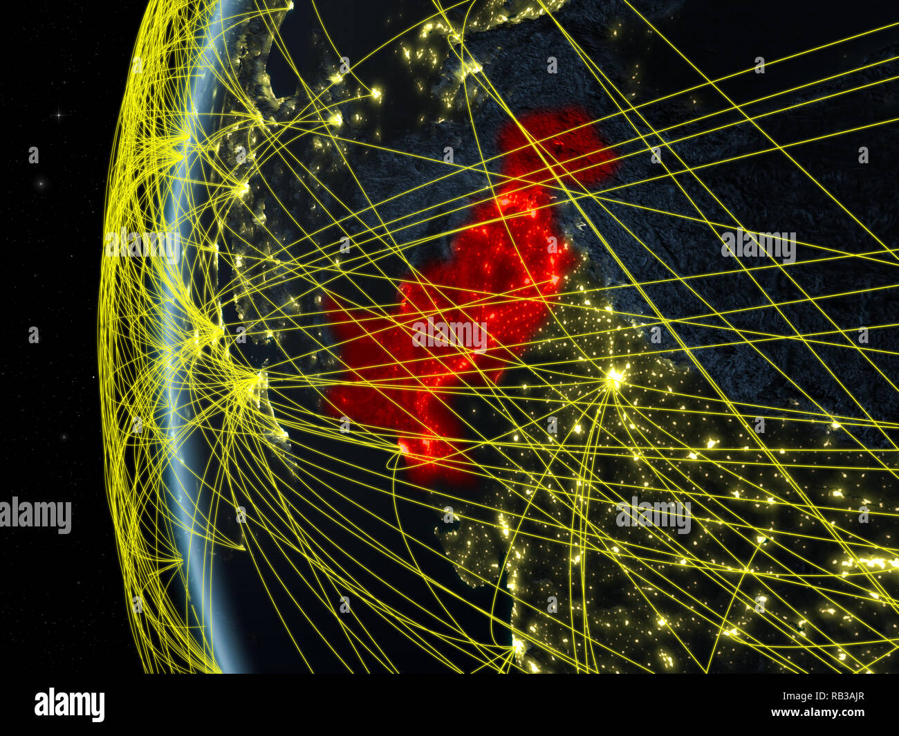 Pakistan from space on model of Earth at night with international ...