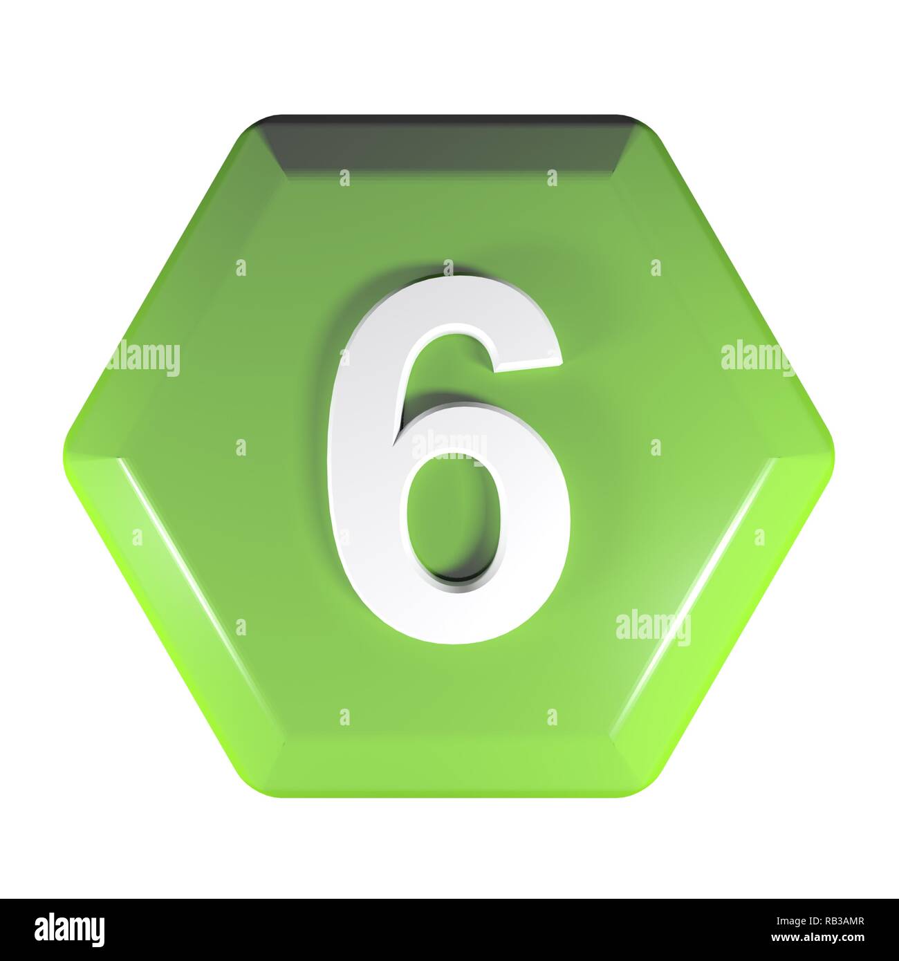 Number 6 green hexagonal push button - 3D rendering illustration Stock ...