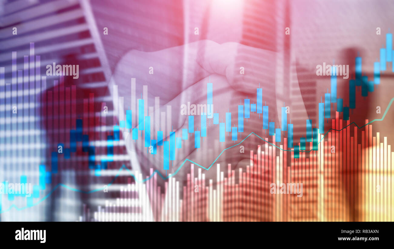 Stock trading candlestick chart and diagrams on blurred office center ...
