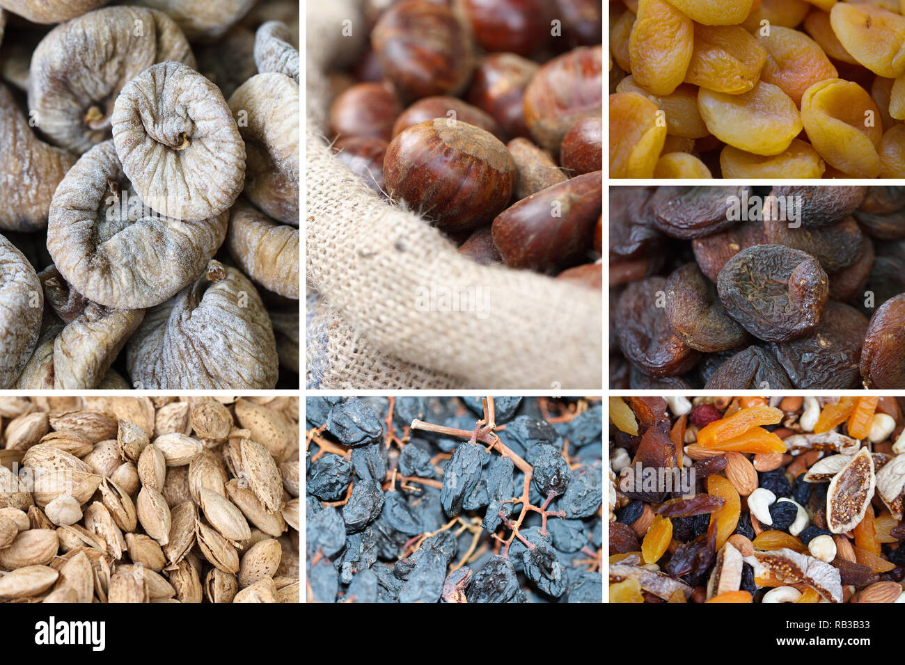 Collage of various nuts and dried fruits Stock Photo - Alamy