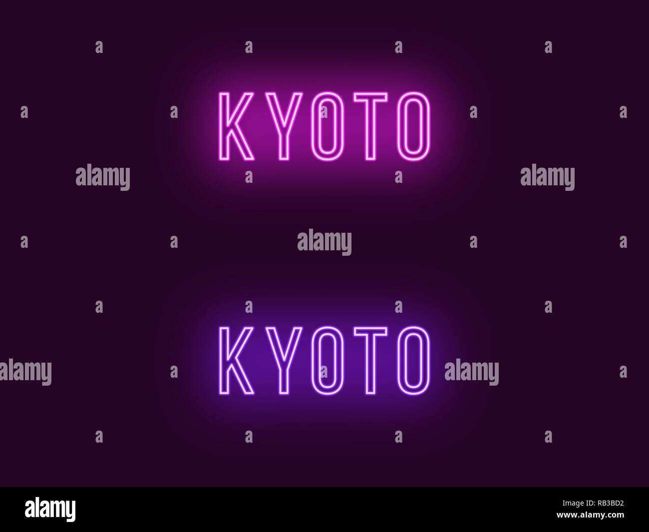 Neon name of Kyoto city in Japan. Vector text of Kyoto, Neon ...