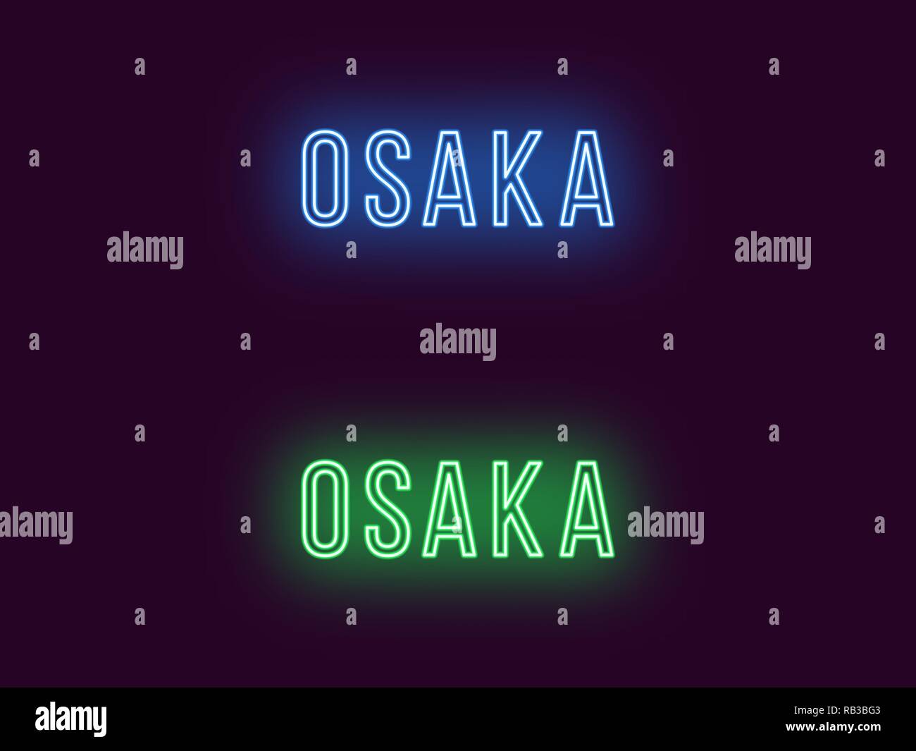 Neon name of Osaka city in Japan. Vector text of Osaka, Neon ...