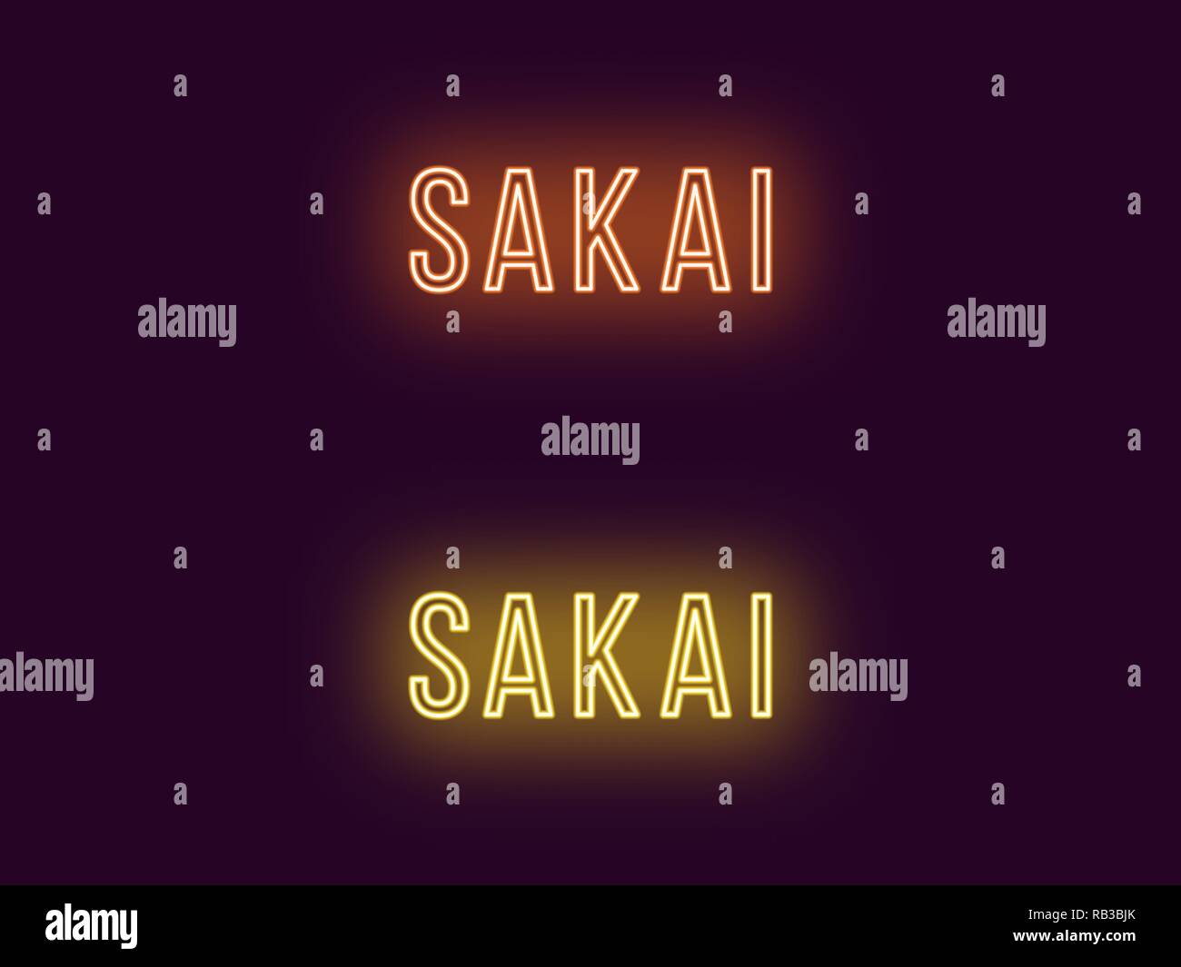 Neon name of Sakai city in Japan. Vector text of Sakai, Neon ...