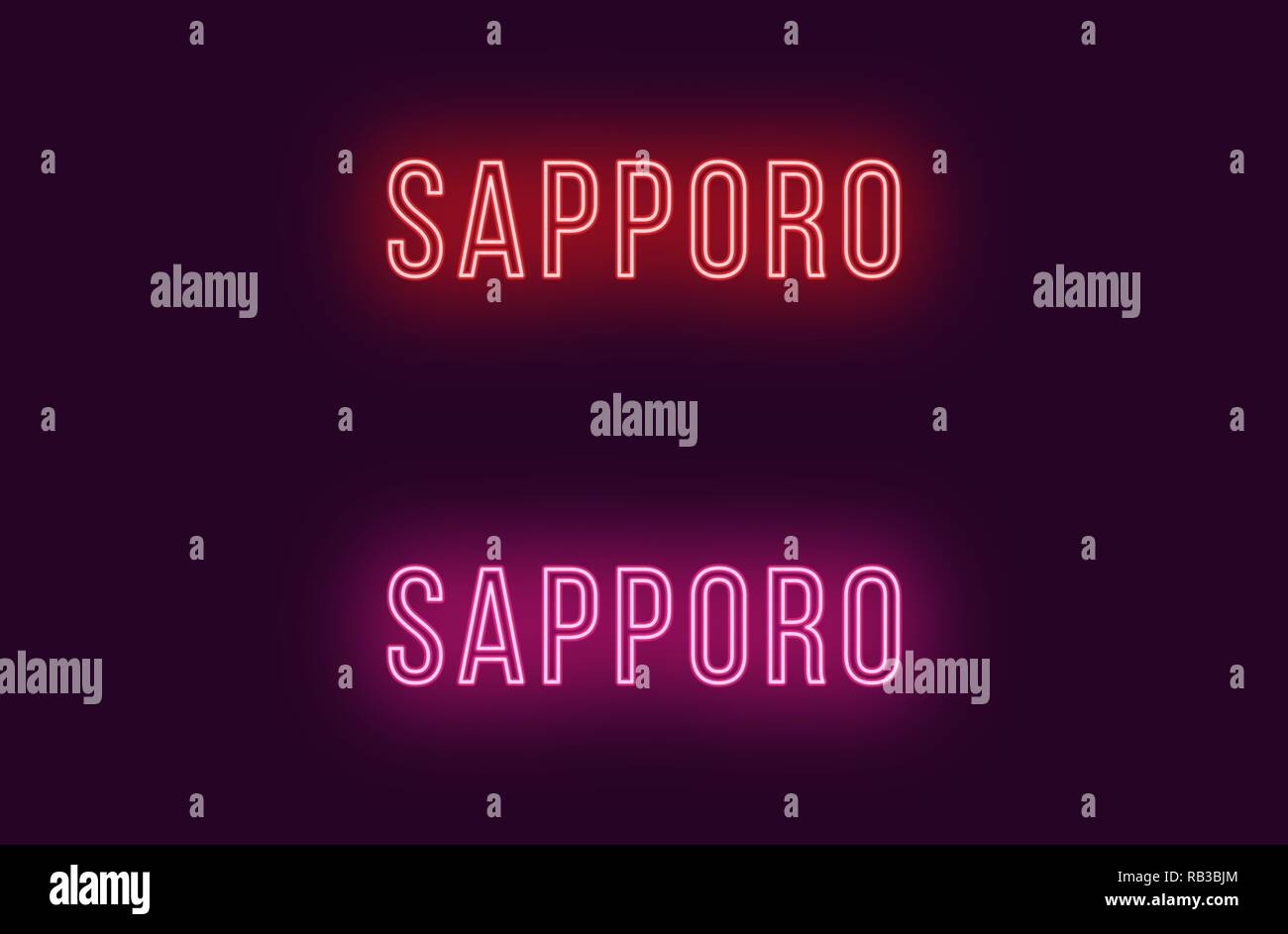 Neon name of Sapporo city in Japan. Vector text of Sapporo, Neon ...