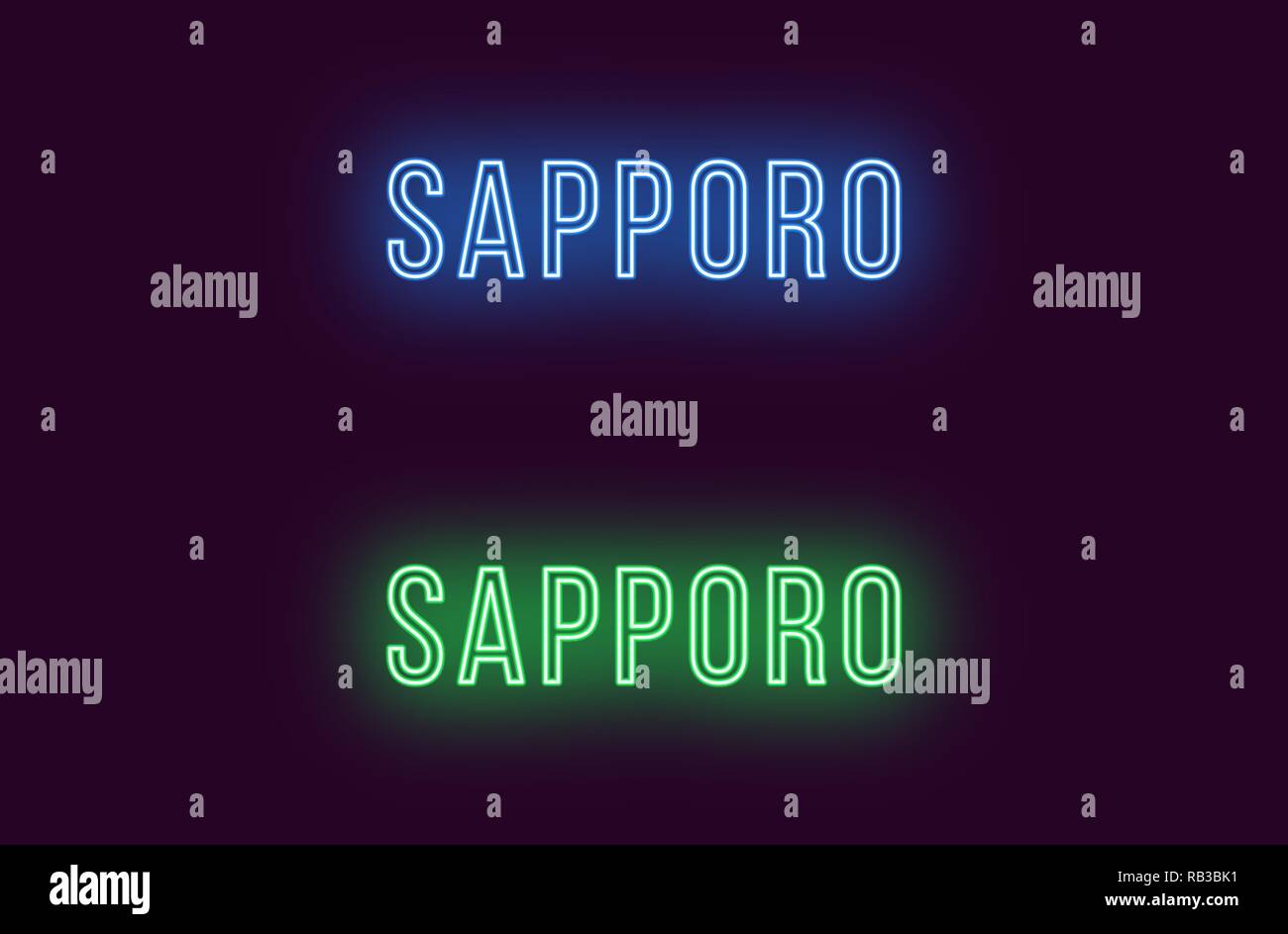 Neon name of Sapporo city in Japan. Vector text of Sapporo, Neon ...