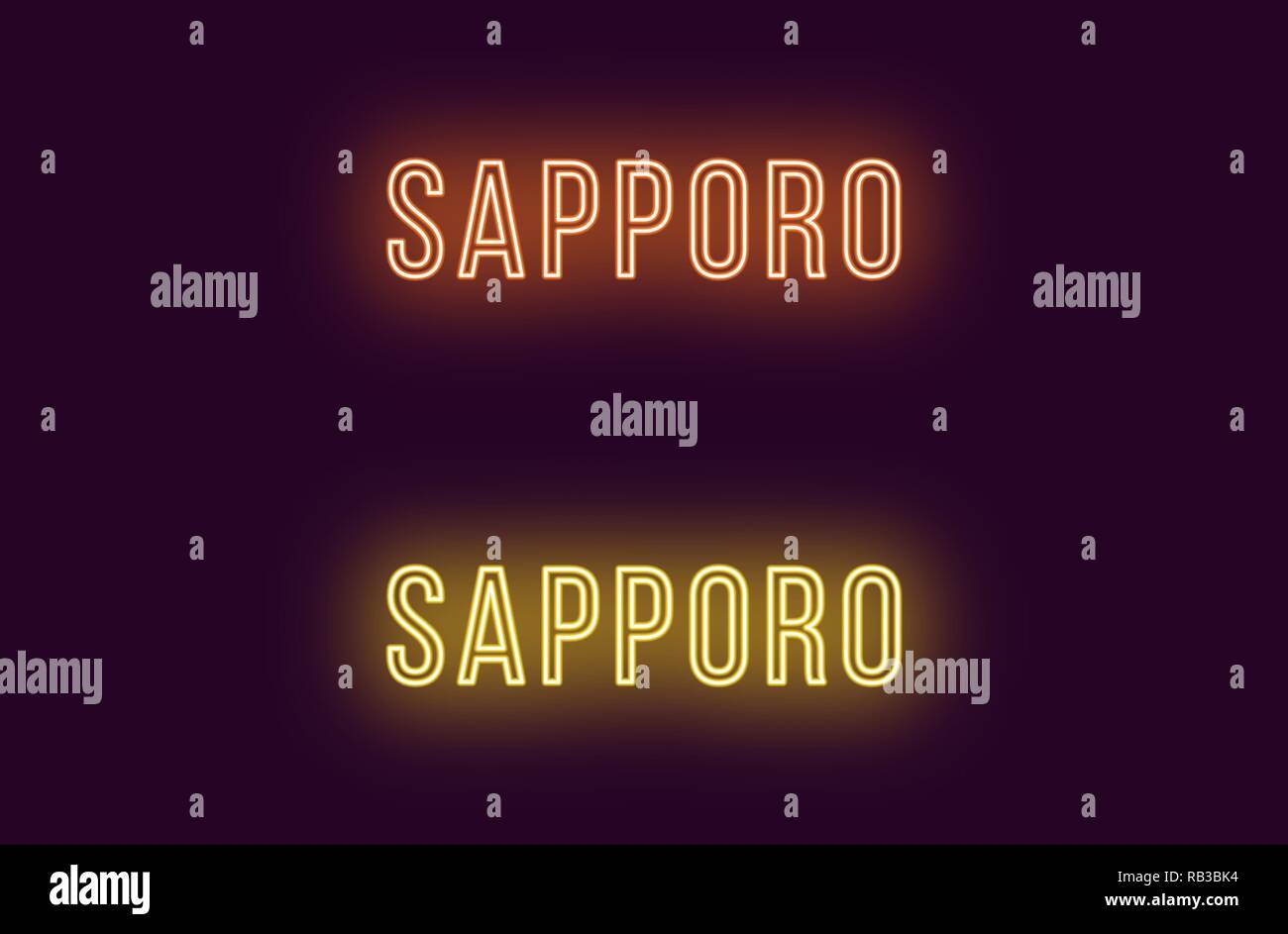 Neon name of Sapporo city in Japan. Vector text of Sapporo, Neon ...