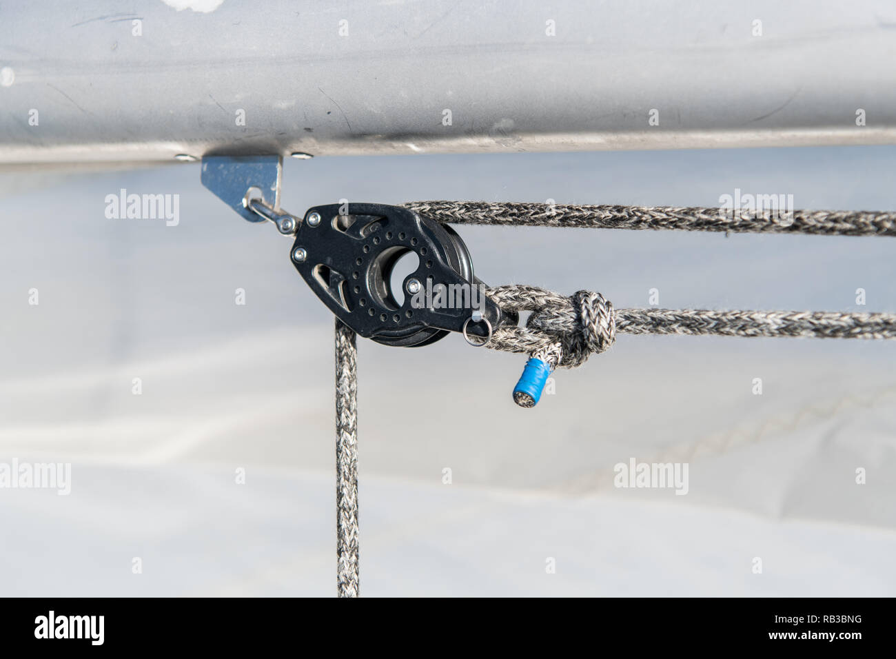 Sailing yacht rigging equipment: Jib Genoa block closeup Stock Photo ...