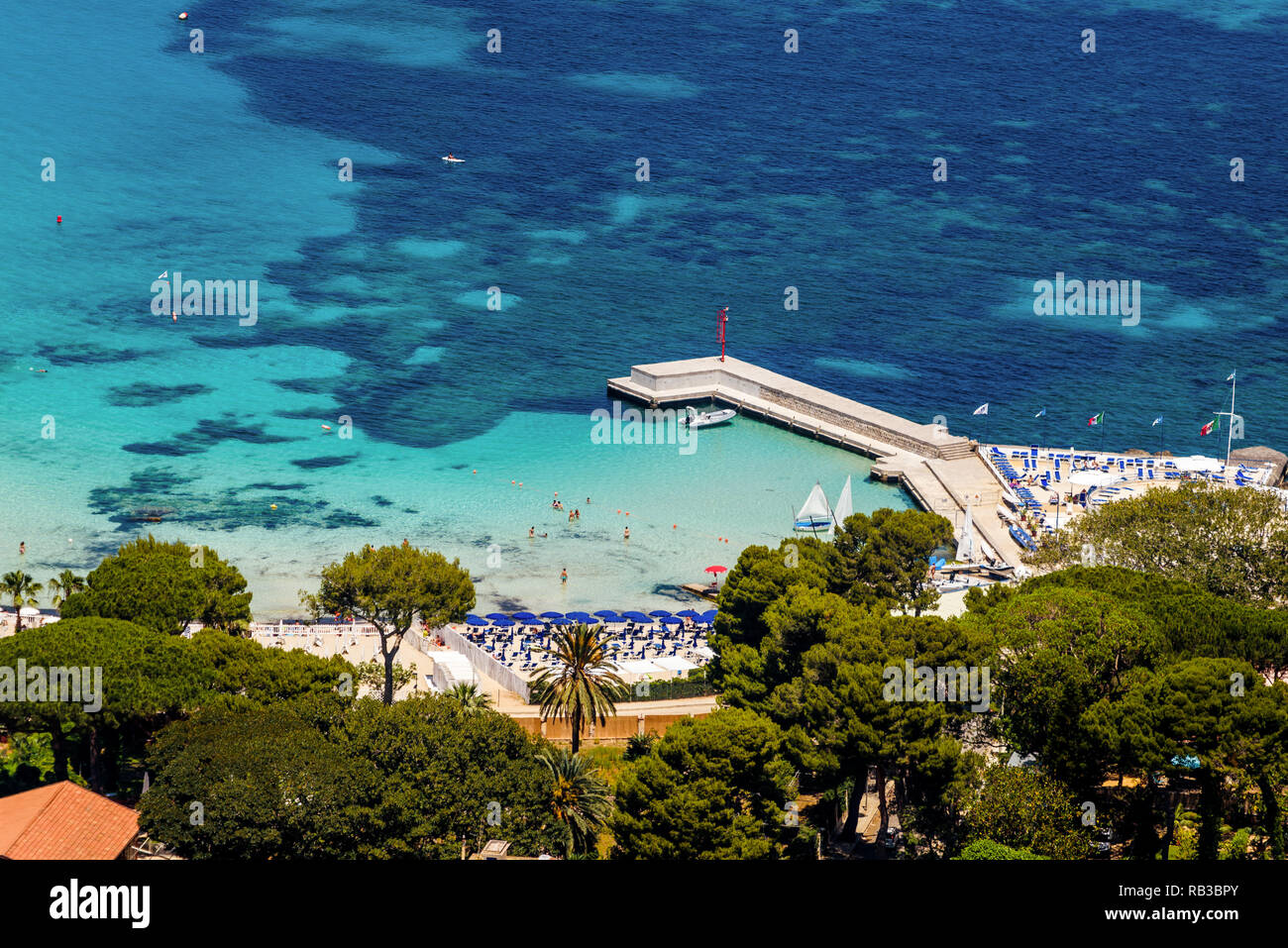 Aerial view of the seaside resort town of Mondello in Palermo, Sicily ...