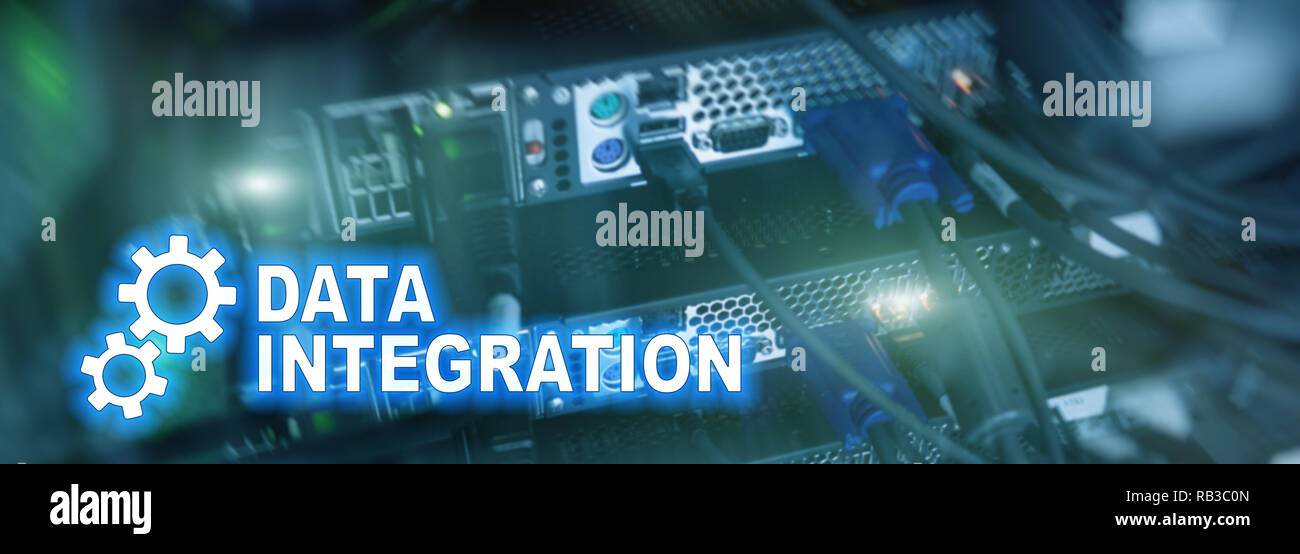 Data integration information technology concept on server room ...