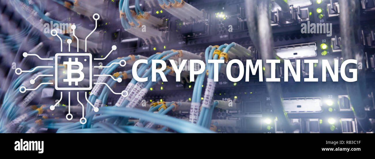 Cryptocurrency mining concept on server room background Stock Photo - Alamy