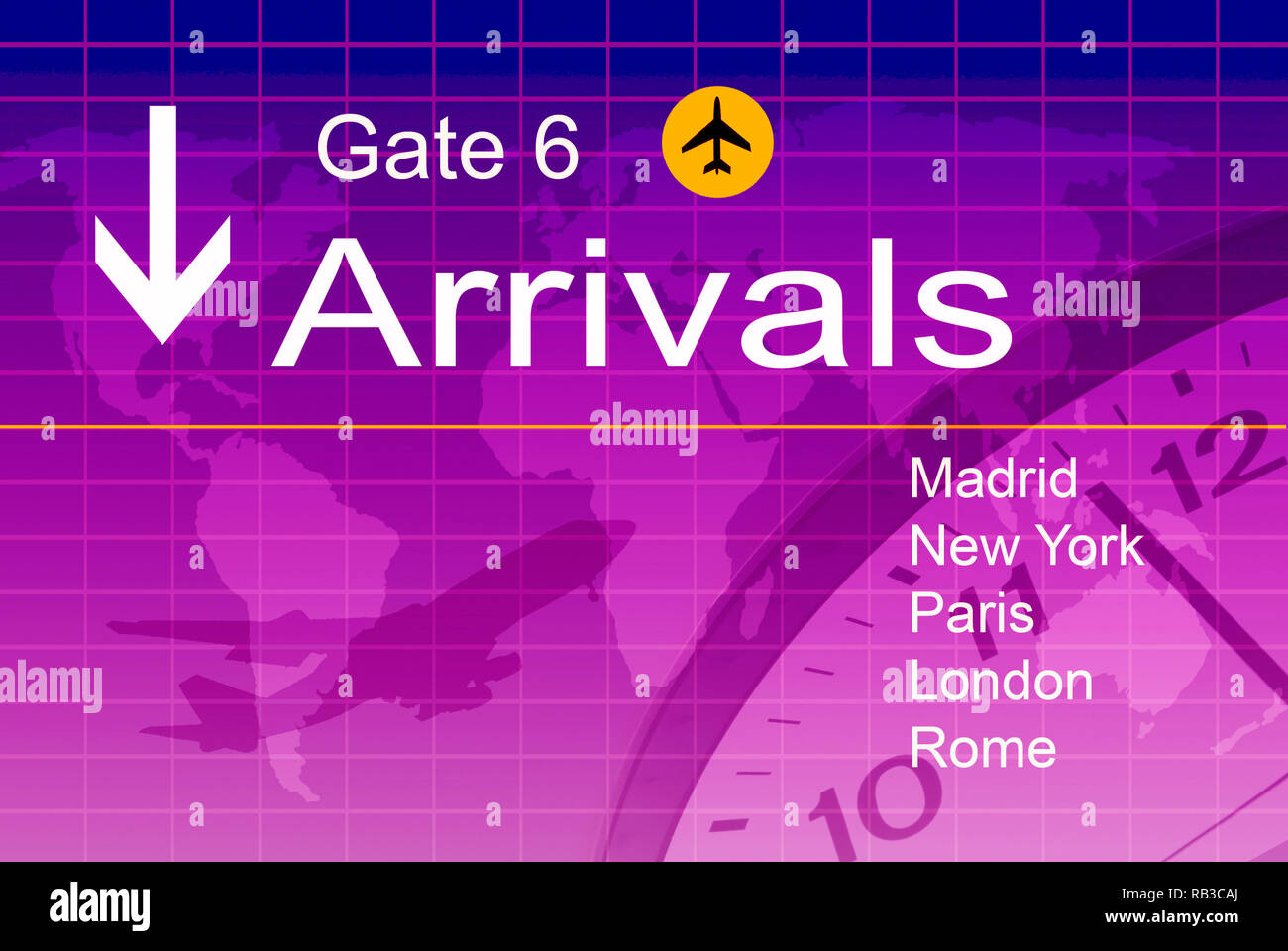 conceptual illustration for airplane travel, arrivals gate Stock Photo ...