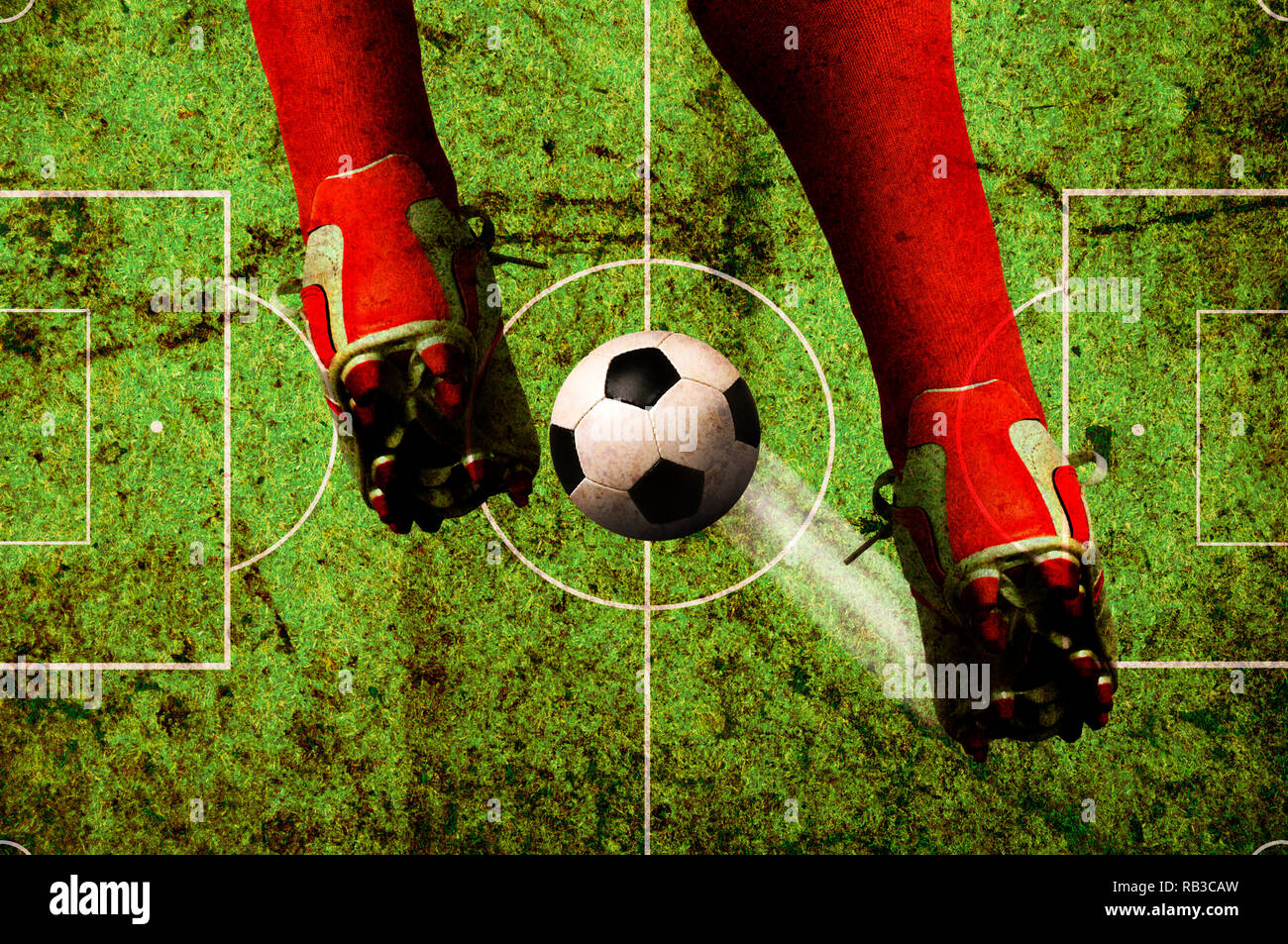 football player legs and ball, soccer concept in grunge style Stock ...