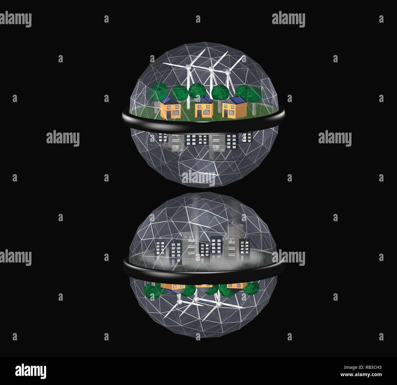 World globe with two sides. An environmentally friendly and one with ...