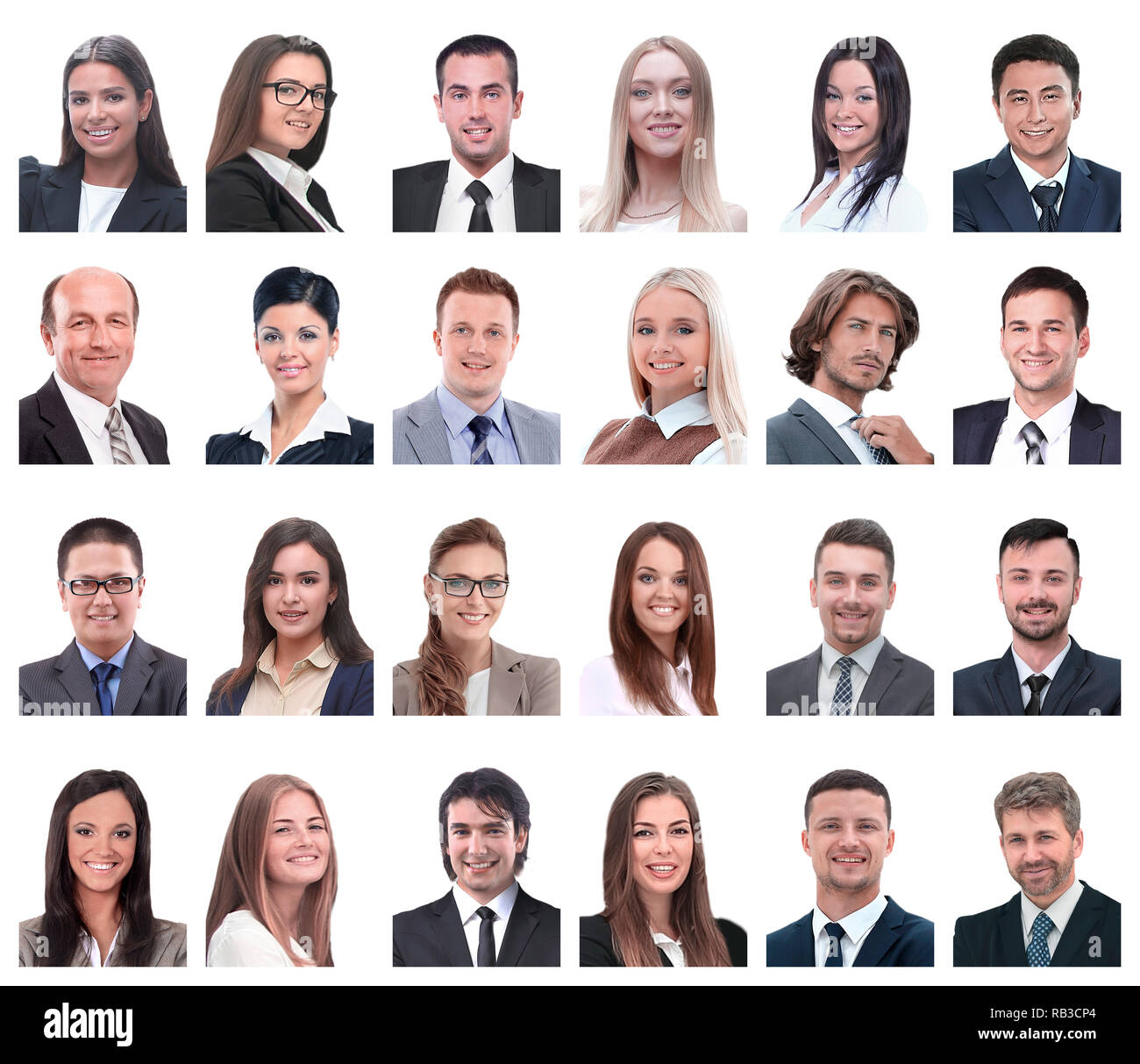 collage of portraits of successful employees isolated on white Stock ...