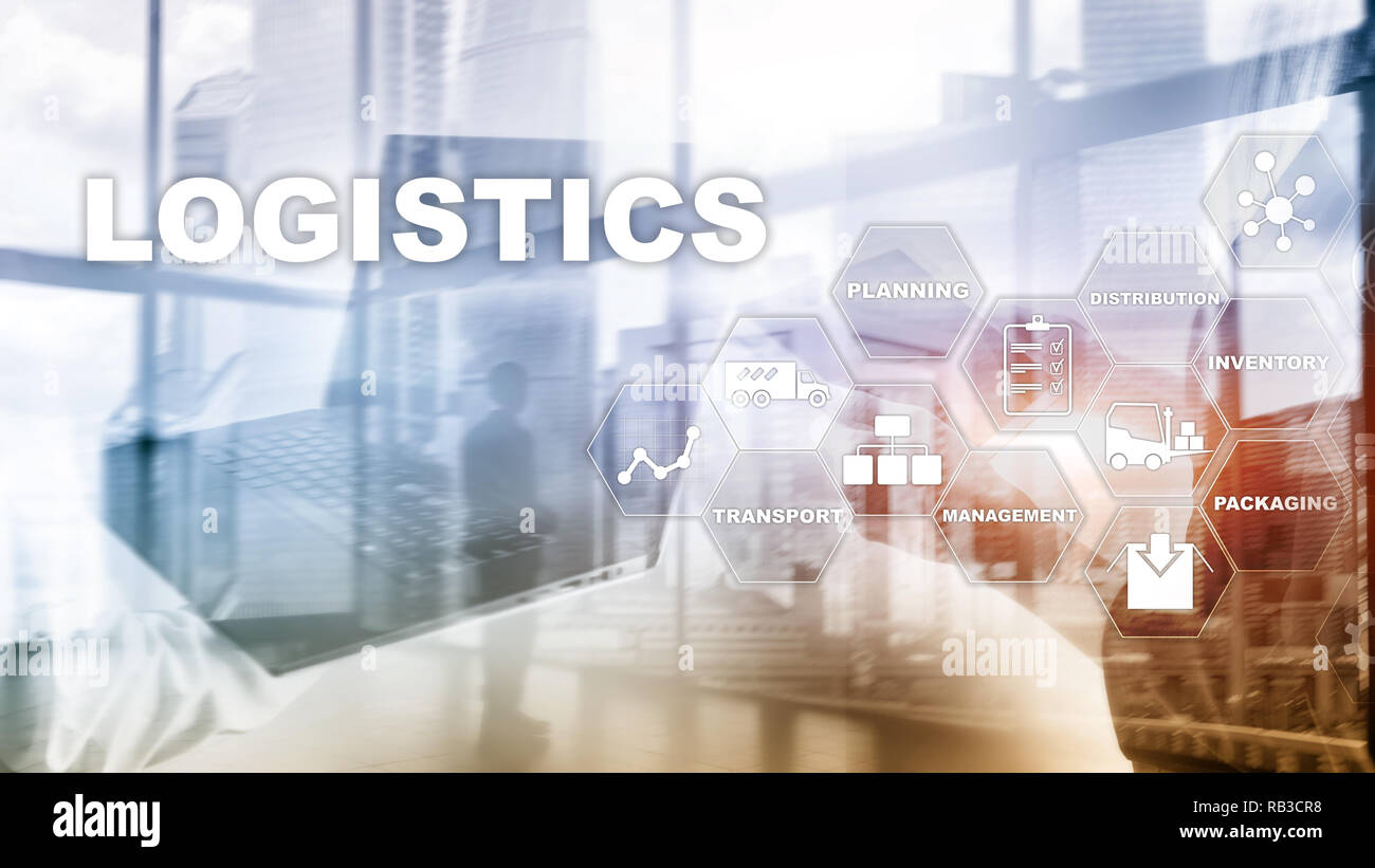 Logistic and transport concept. Businessman shows logistics diagram ...