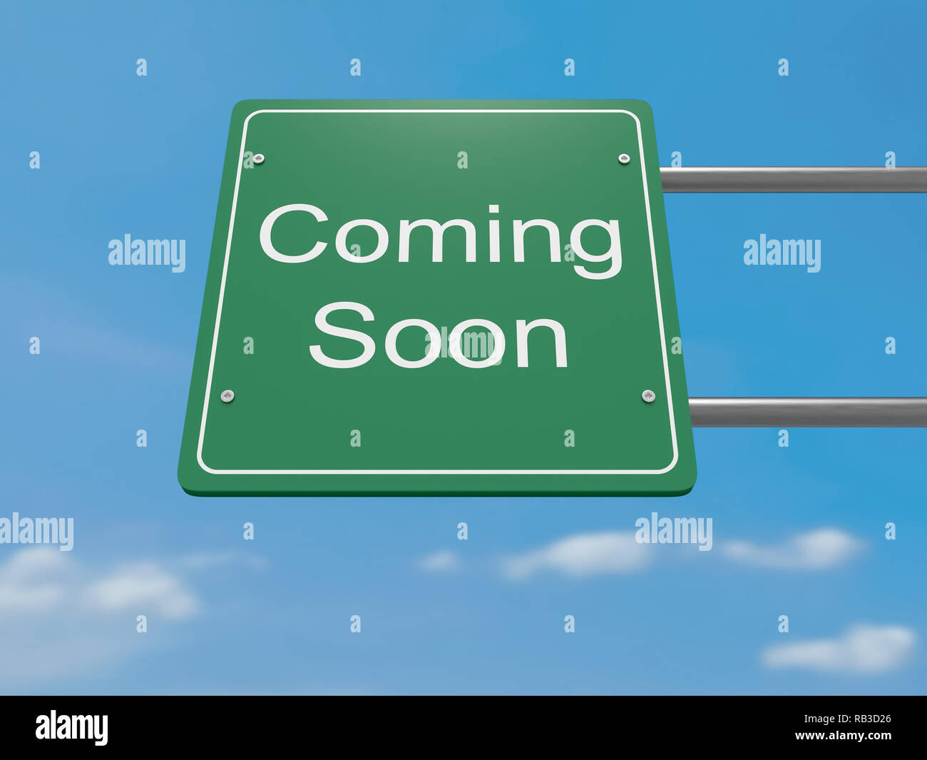 Business Concept: Coming Soon Road Sign, 3d illustration Stock Photo ...