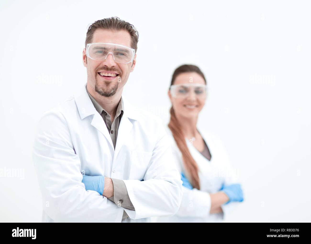 portrait of two successful researchers standing together Stock Photo ...