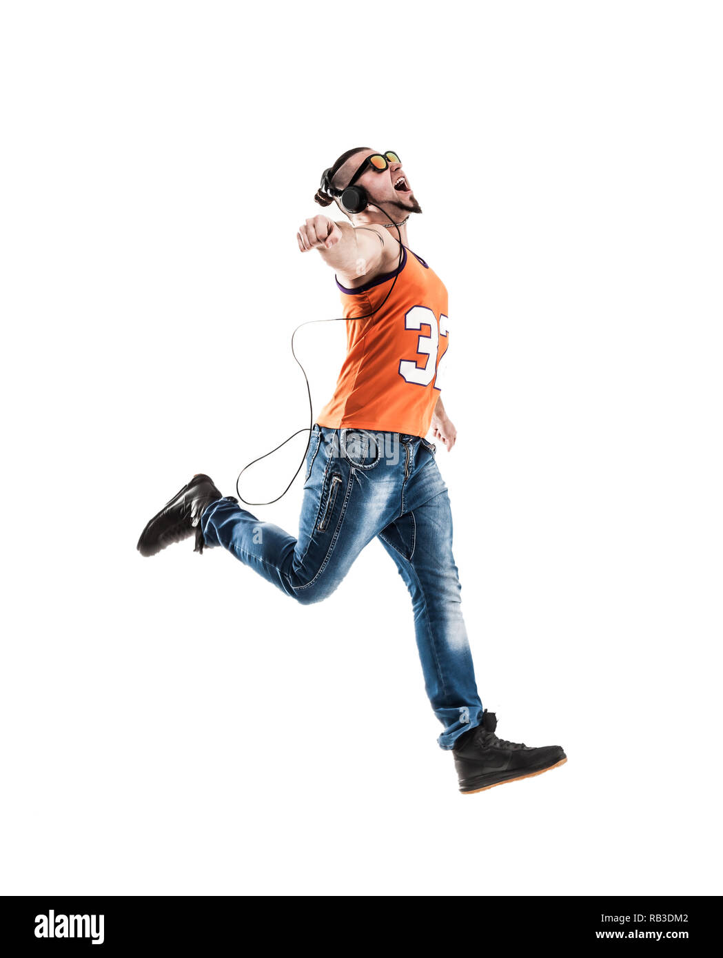 emotional and charming guy - rapper in headphones takes the danc Stock ...