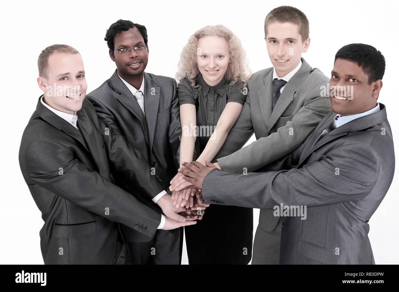 Business team showing union with their hands together forming a Stock ...