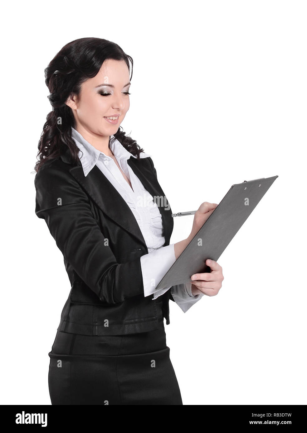 business woman signing business document.isolated on white Stock Photo ...