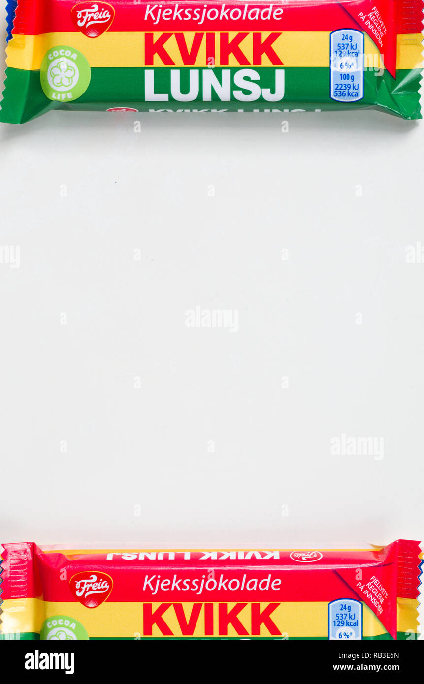 Norwegian traditional Kvikk Lunsj (smallest version) isolated on white ...