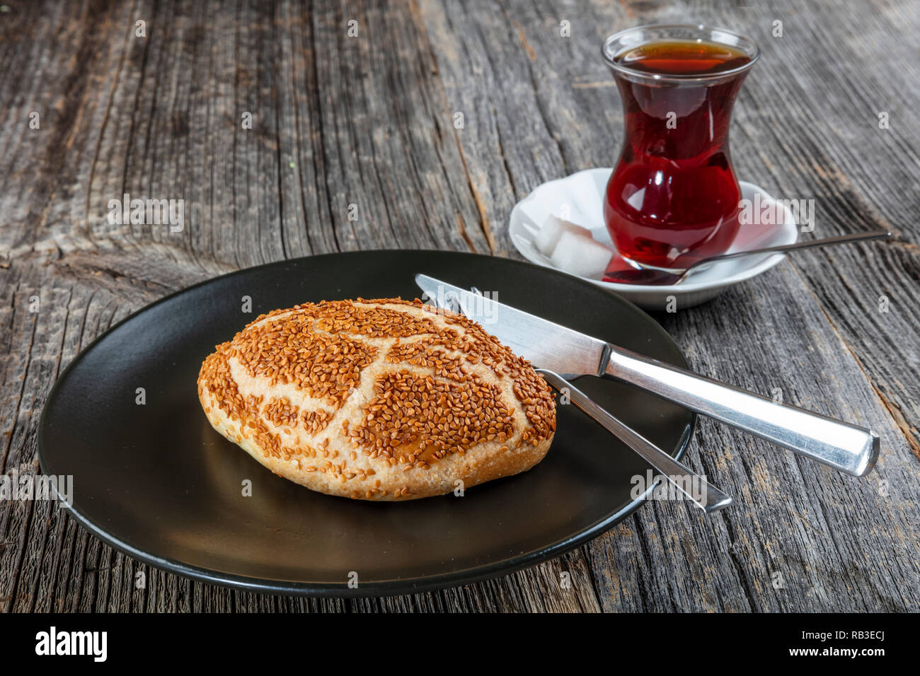 Turkish Pastry Pogaca with Tea / Cay on wooden surface. Traditional ...